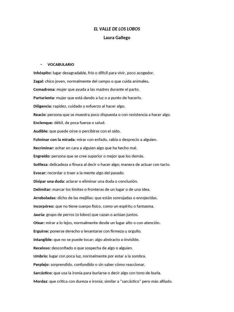 El Valle de Los Lobos Vocabulario | PDF