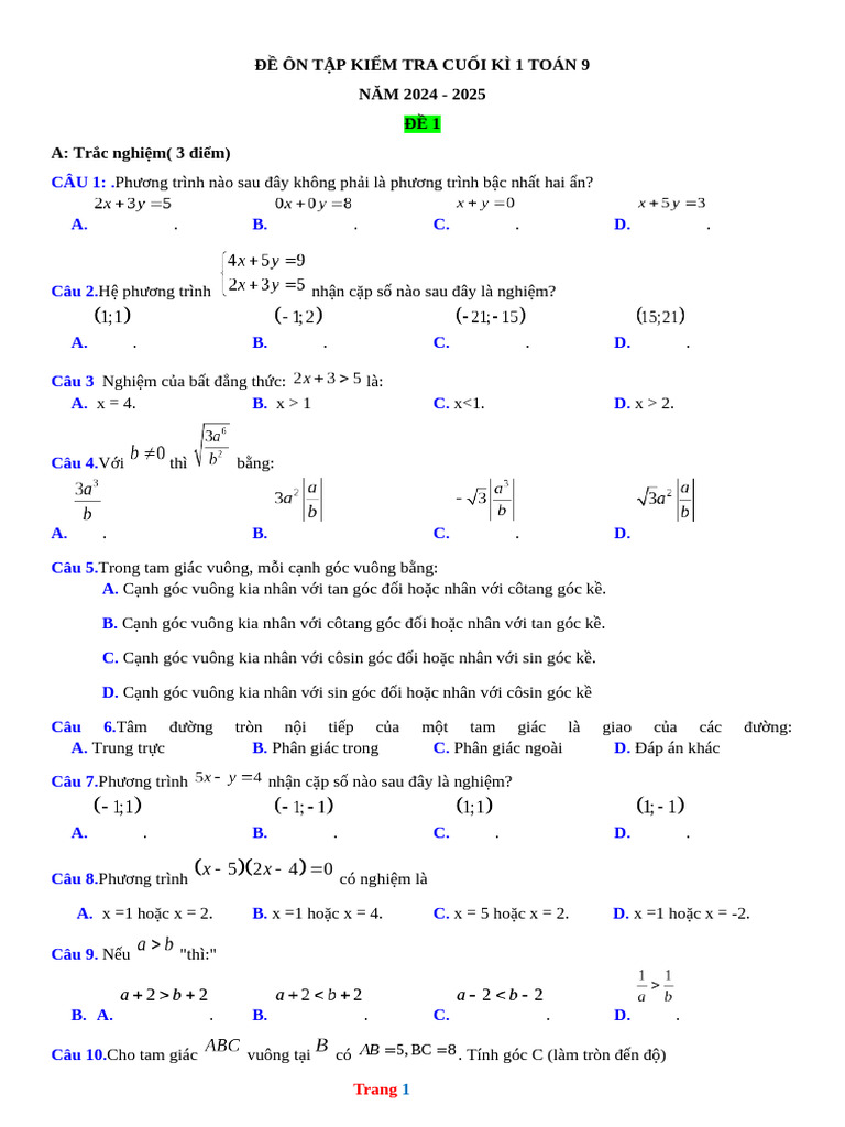 15-De-on-tap-HK1-Toan-9-KNTT-24-25 | PDF