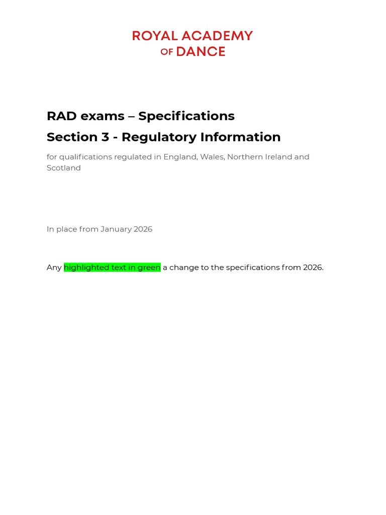 RAD Exam Specifications 2026 Overview | PDF | Diploma | Educational Stages