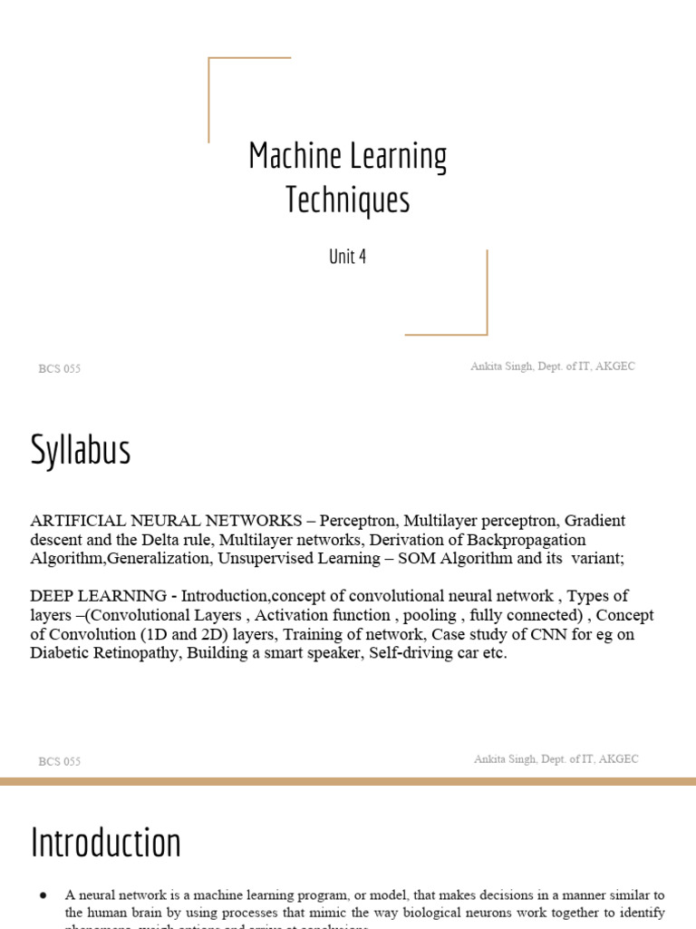 MLT Unit 4 | PDF | Deep Learning | Learning