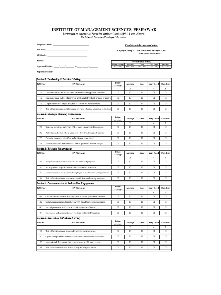 Officer Performance Appraisal Form | PDF | Performance Indicator ...