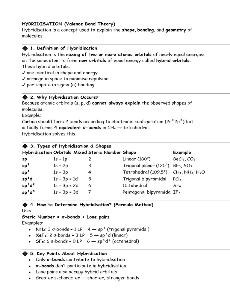 Understanding Hybridisation and VSEPR Theory | PDF | Chemistry | Atomic