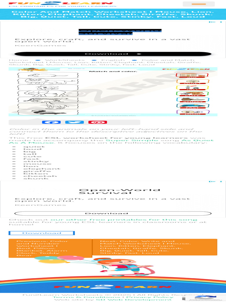 As Quiet as a Mouse Free Worksheet ESL - Fun2Learn | PDF