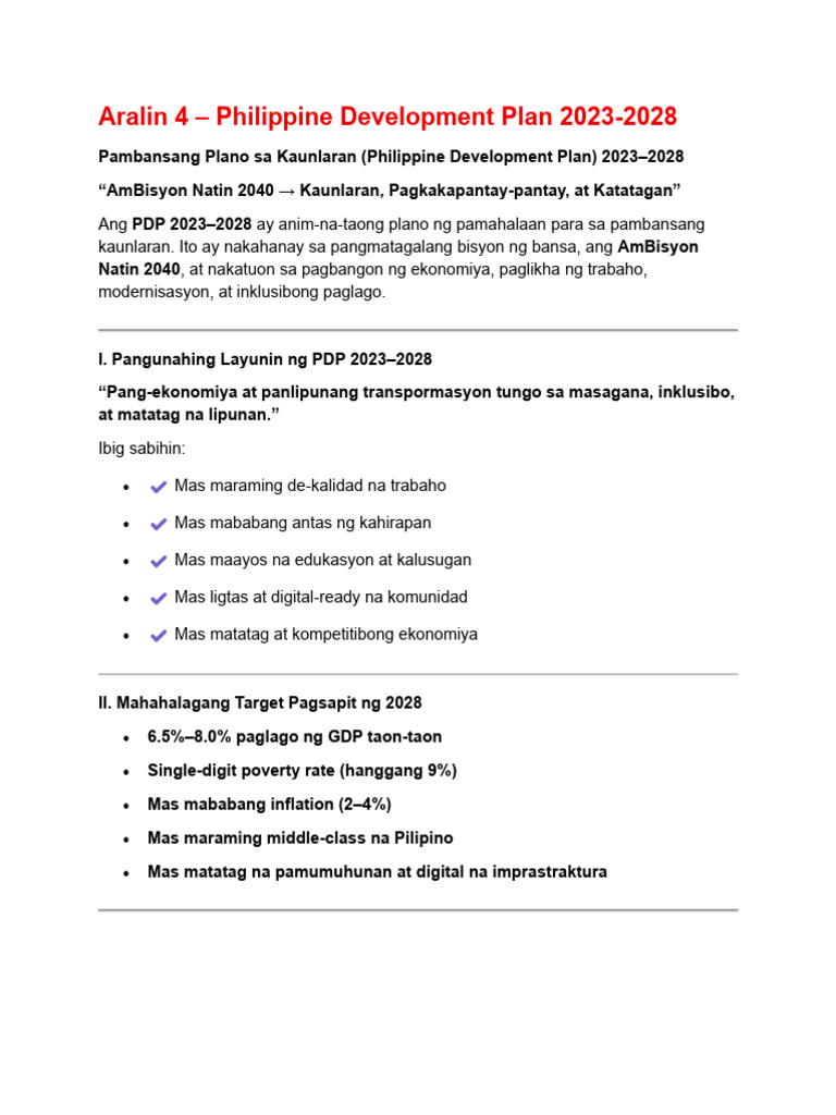 Aralin 4 - Philippine Development Plan 2023 2028 | PDF