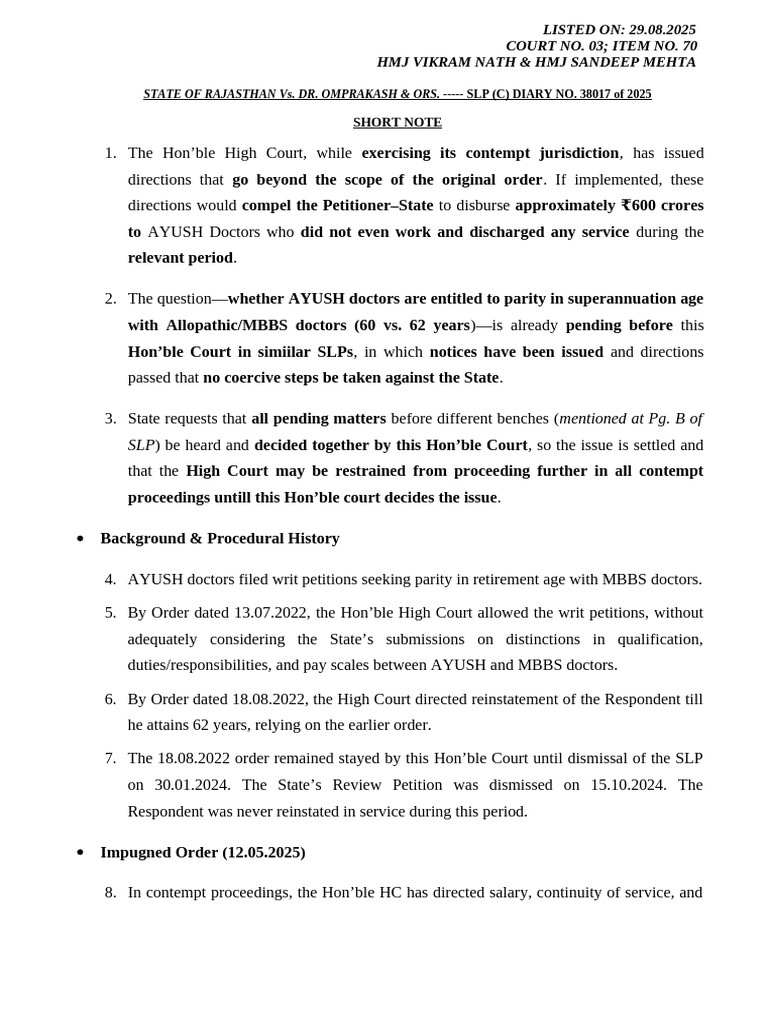 29.08.2025_NOTE_SOR Vs OMPRAKASH_UPDATED | PDF | Judiciaries | Public Law