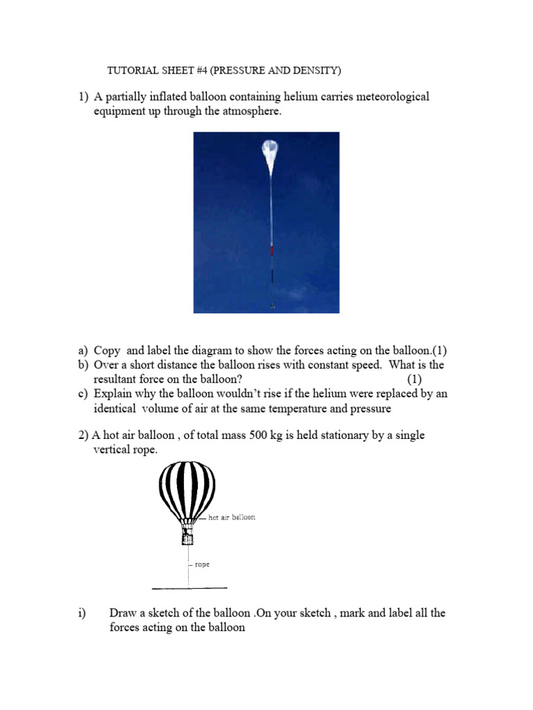 Pressure and Density in Balloons Tutorial | PDF
