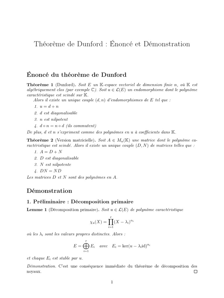 Théorème Dunford | PDF | Analyse numérique | Théories de matrice