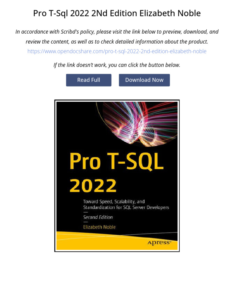 Pro T-SQL 2022 2nd Edition Elizabeth Noble | PDF | Databases