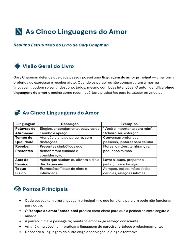 Reumo - As Cinco Linguagens do Amor - Gary Chapman | PDF | Amor | Conceitos psicológicos