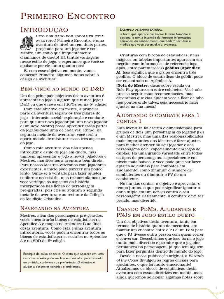 DnD Campaign Primeiro Encontro | PDF