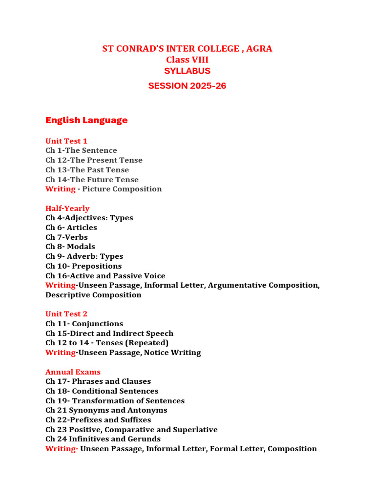 Class 8 Syllabus 2025-26 | PDF