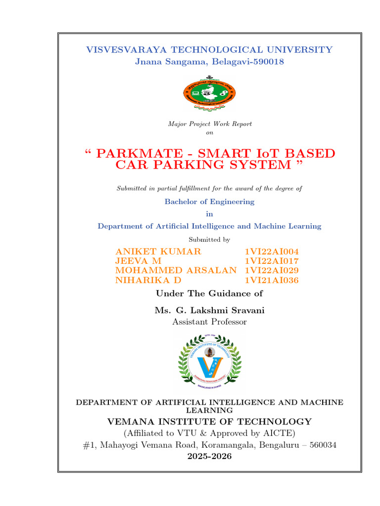 ParkMate - Final Report (1) vtu final year | PDF | Internet Of Things ...
