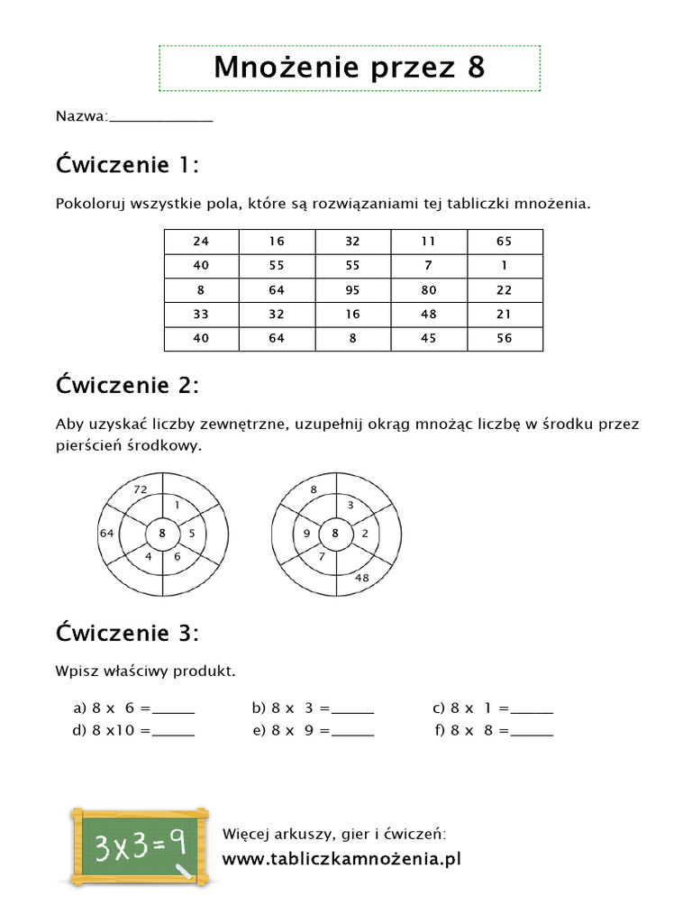 Arkusze z Tabliczka Mnozenia Przez 8 Ws1 | PDF