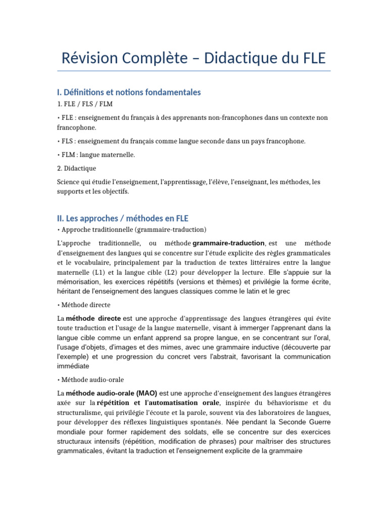 Didactique du FLE : Méthodes et Concepts | PDF | Apprentissage ...