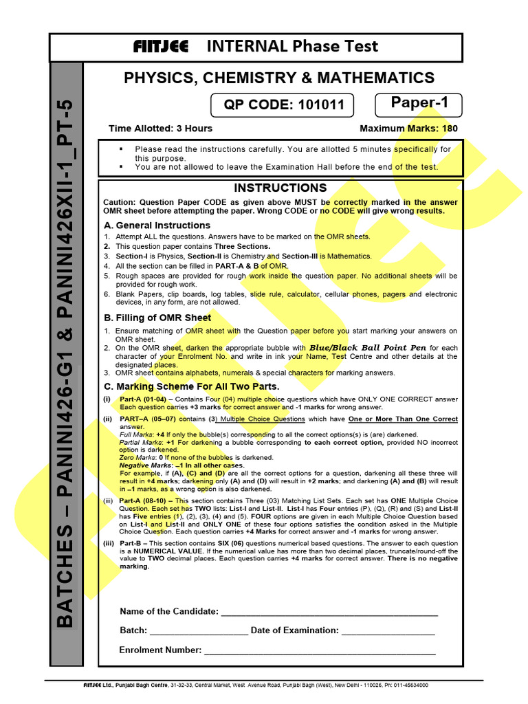 Panini426xii Pt5 Paper-1 | PDF | Capacitor | Multiple Choice