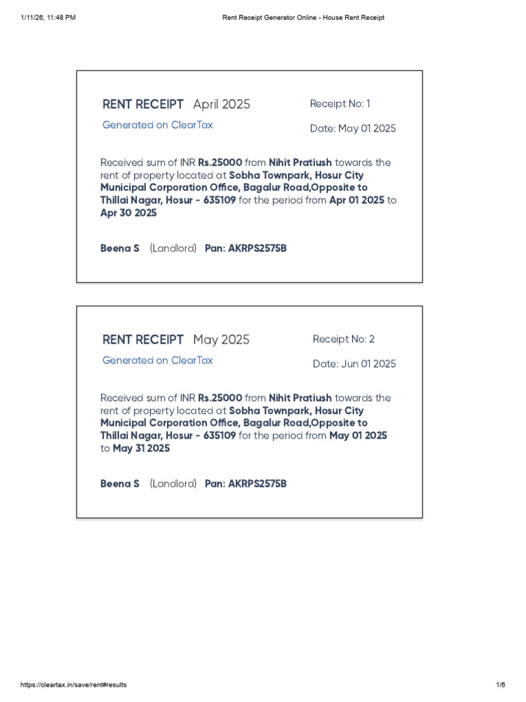 House Rent Receipt | PDF