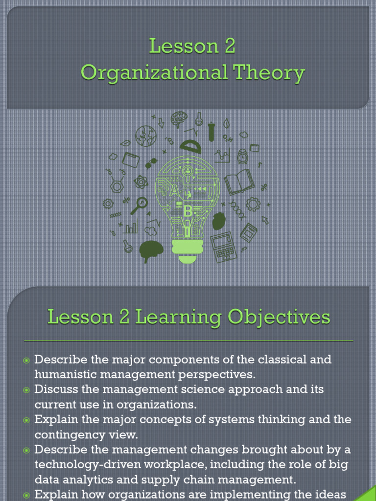 Lesson 2 - Organizational Theory | PDF | Lean Manufacturing | Business