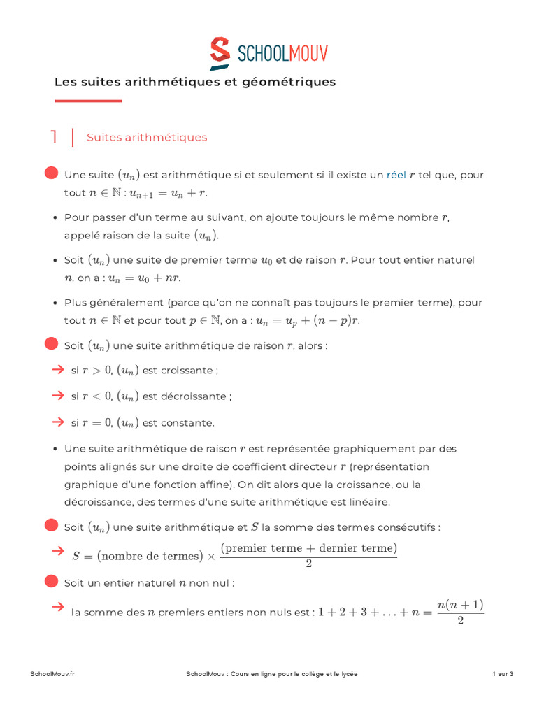 Suites arithmétiques et géométriques | PDF | Limite (mathématiques ...