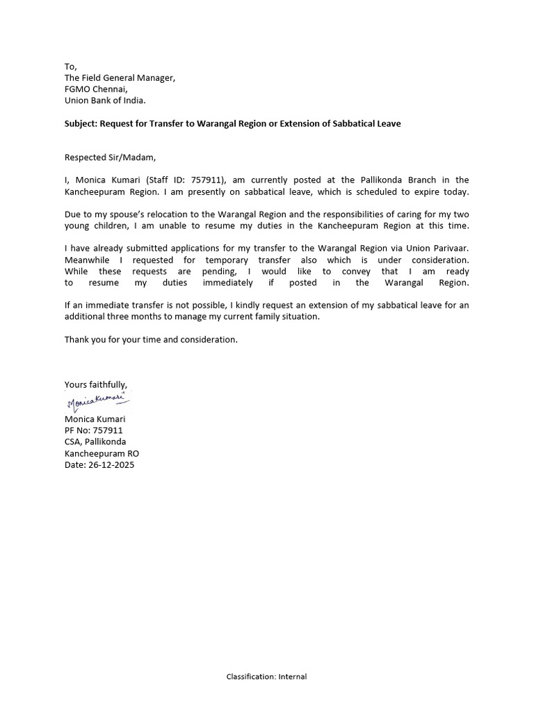 Monica Temp Trf or Sabbatical Leave | PDF