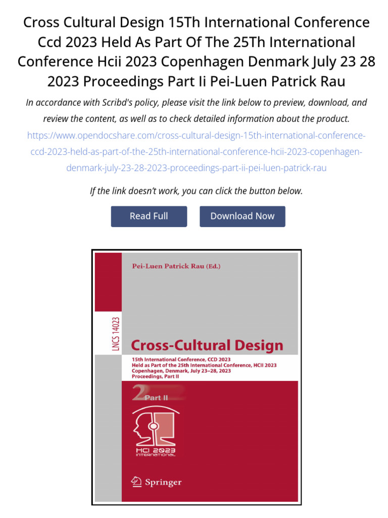 Cross Cultural Design 15th International Conference CCD 2023 Held as ...