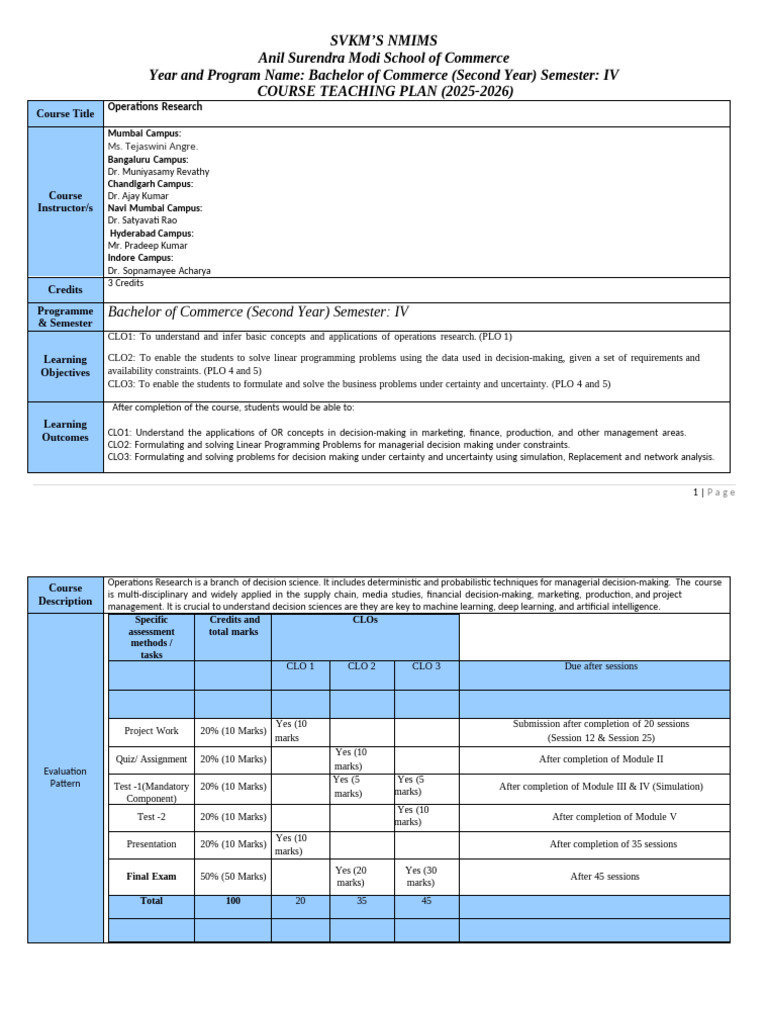 Or Course Outline | PDF | Mathematical Optimization | Applied Mathematics