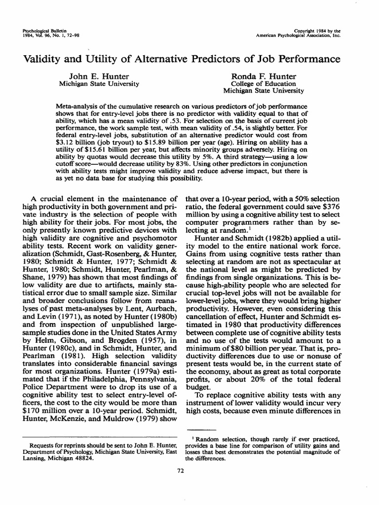 Validity and Utility of Alternative Pred | PDF | Meta Analysis ...