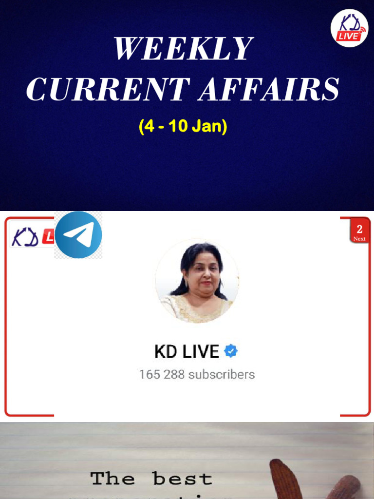 Weekly Current Affairs (4 to 10 January) | PDF