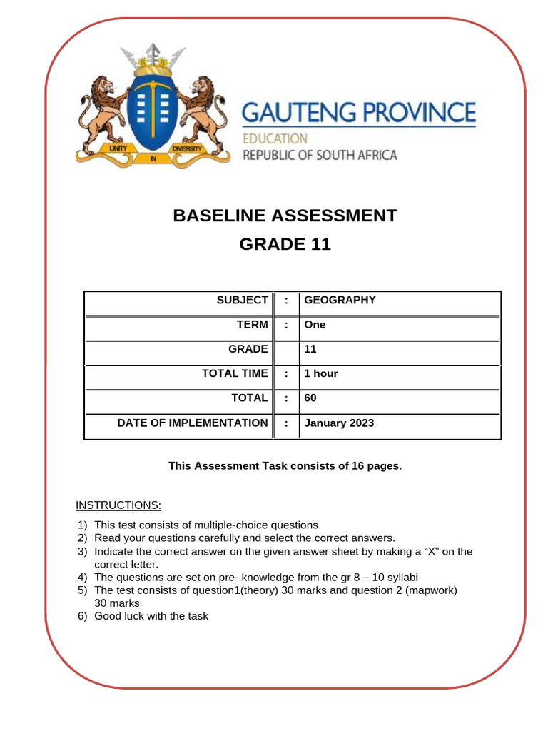 Geography Grade 11 Baseline Assessment Task 2023 | PDF | Atmosphere Of Earth | Atmosphere
