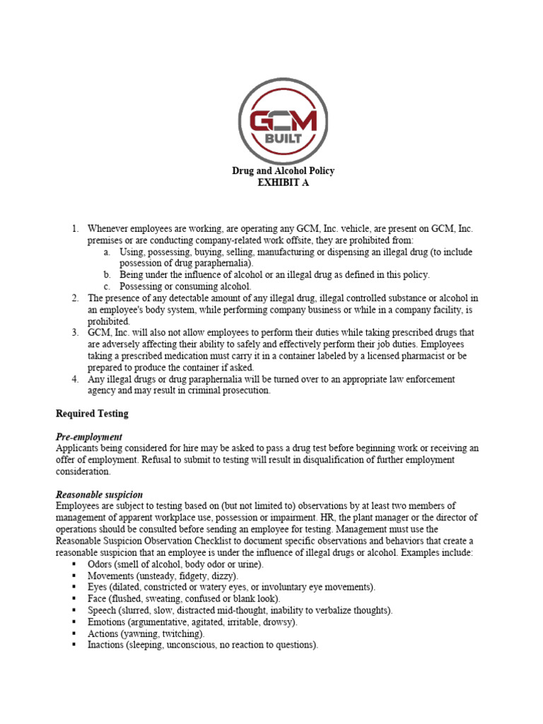 Drug and Alcohol Policy | PDF | Drug Test | Driving Under The Influence