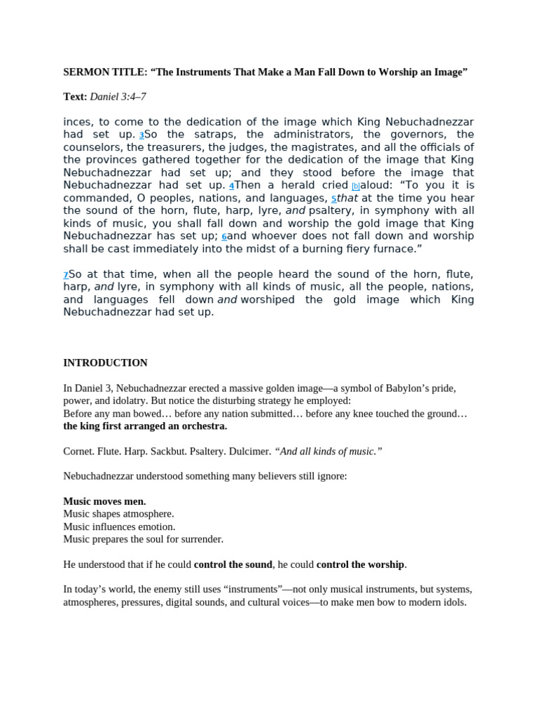 The Instruments That Make a Man Fall Down to Worship an Image | PDF | Shadrach, Meshach, And ...