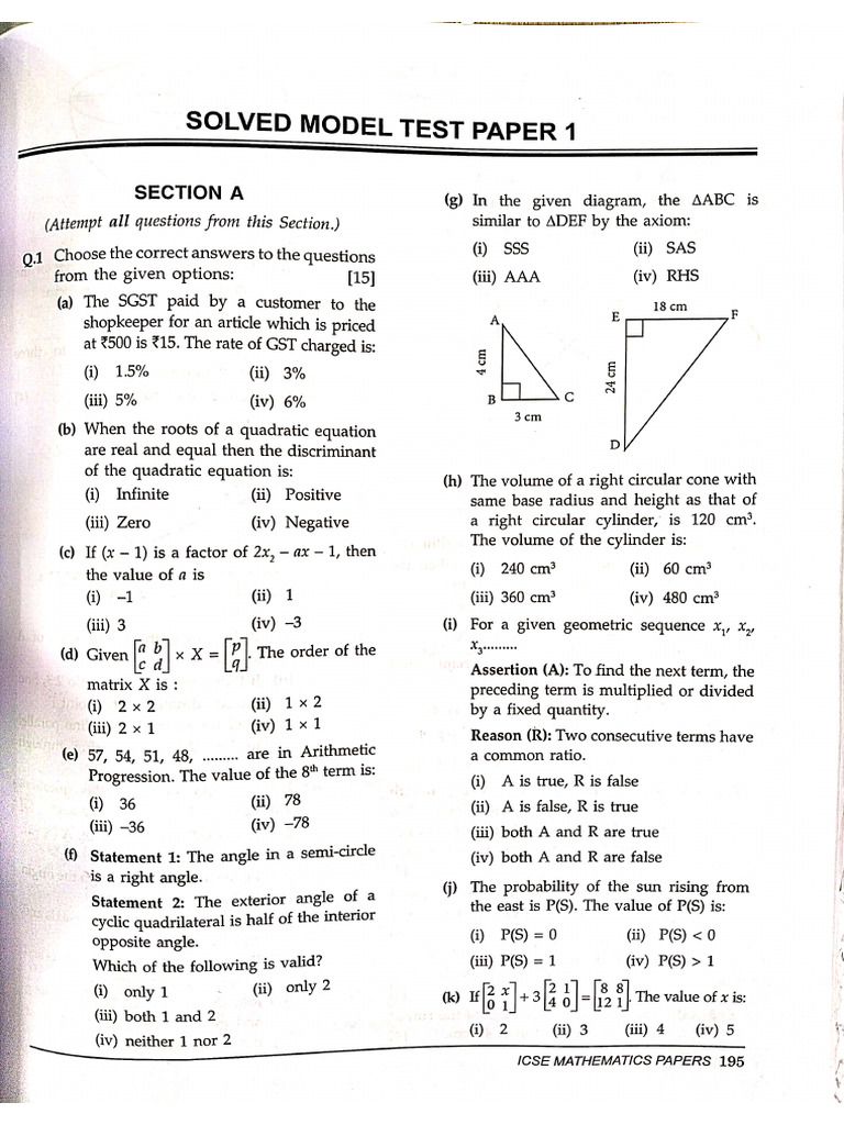 10th Maths Frank Book Sample Papers | PDF