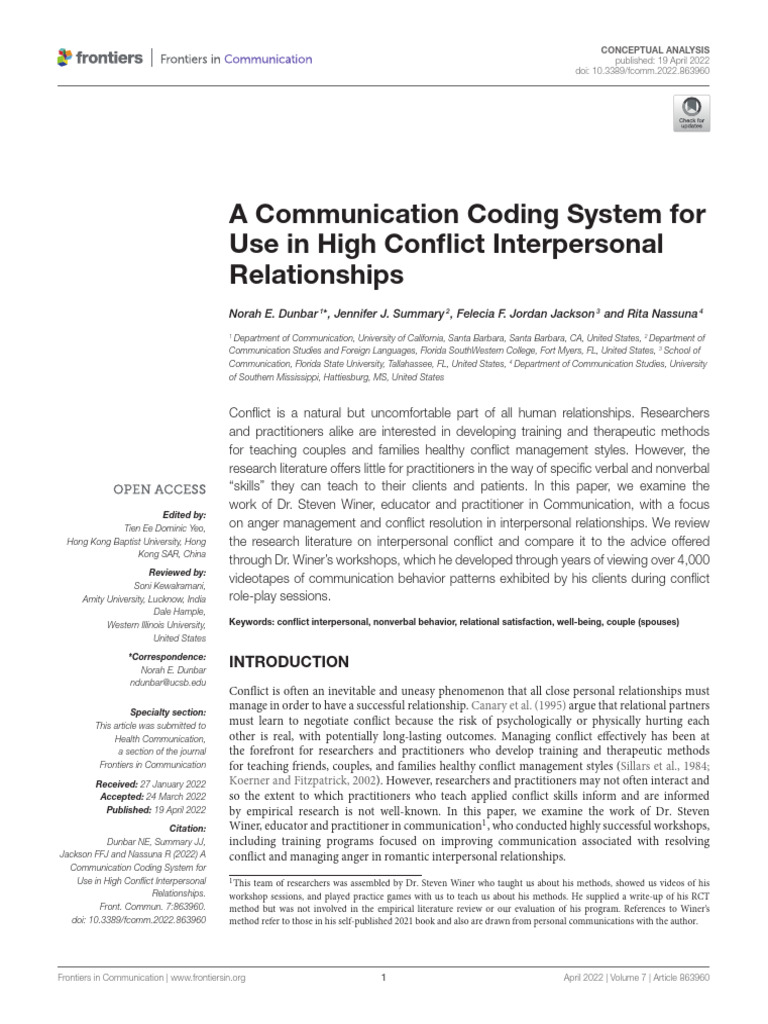 Communication Coding for Conflict Resolution | PDF | Nonverbal ...