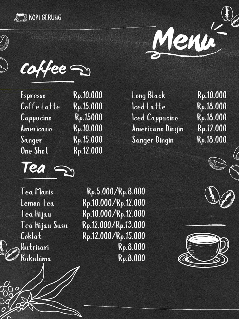 Dark Black Chalkboard Texture Coffee Shop Menu | PDF
