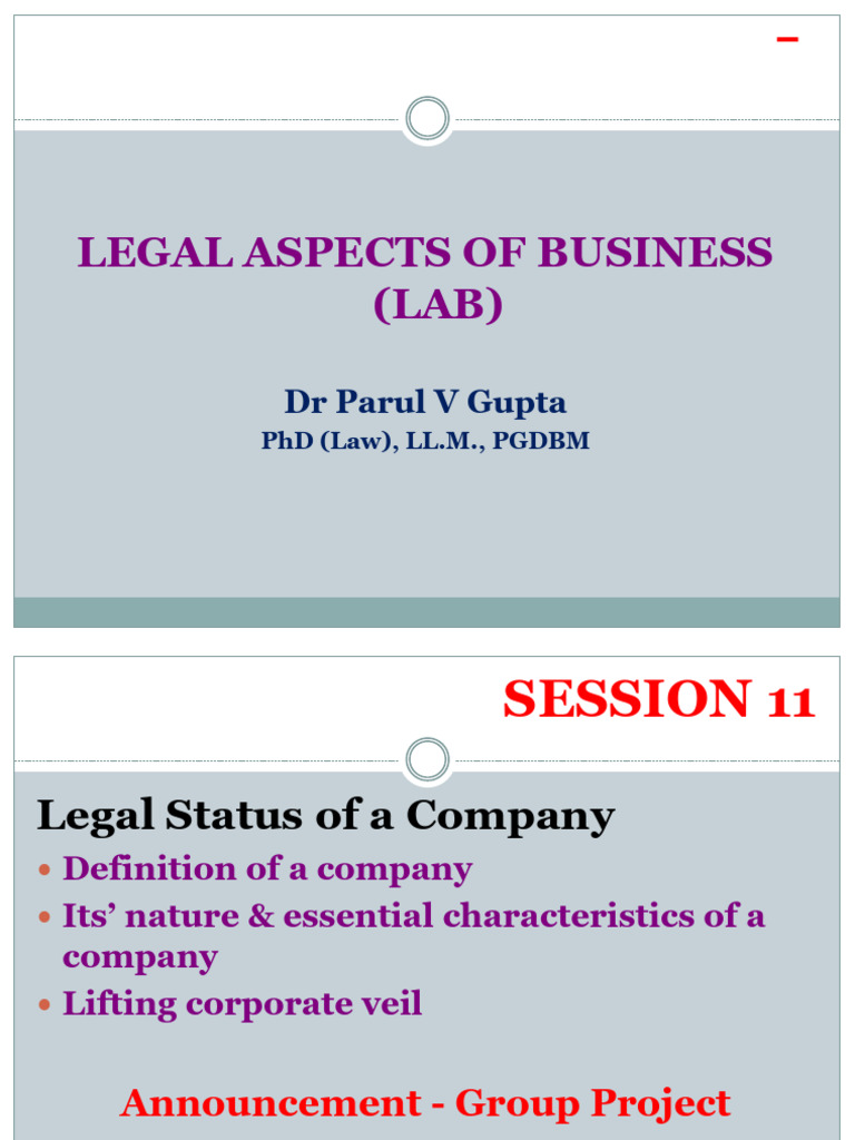 Session 11 (1) | PDF | Companies | Piercing The Corporate Veil