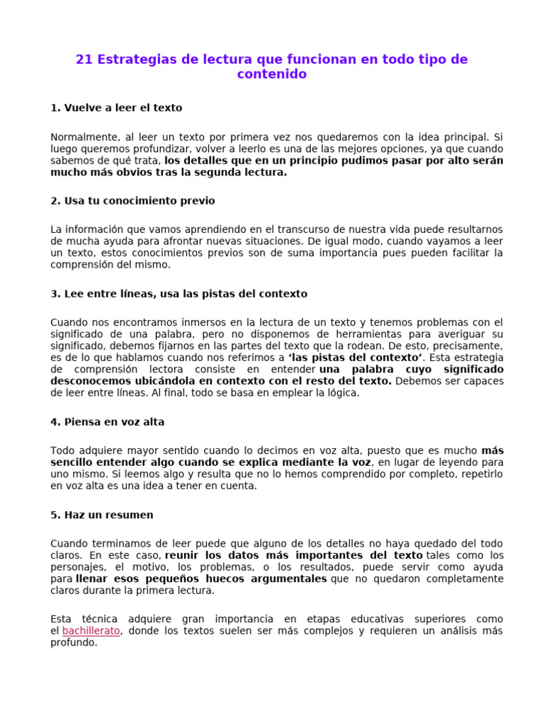 21 Estrategias de Lectura Que Funcionan en Todo Tipo de Contenido | PDF | Comprensión lectora ...