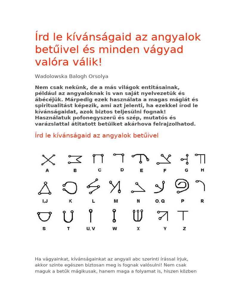 Írd Le Kívánságaid Az Angyalok Betűivel És Minden Vágyad Valóra Válik | PDF