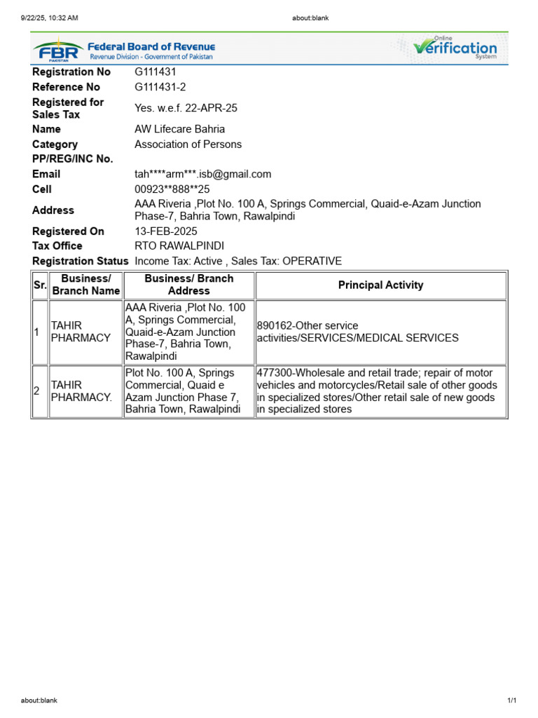 AW Life Care Bahria | PDF