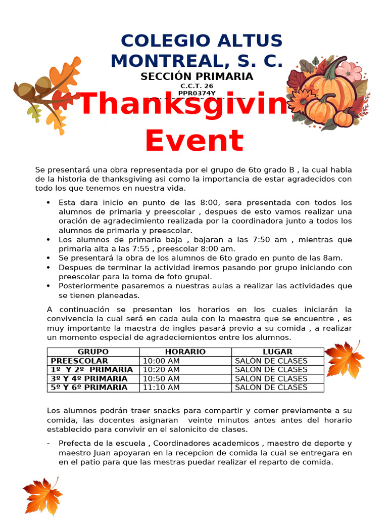 Thanksgiving Event Programa 2024-2025 | PDF