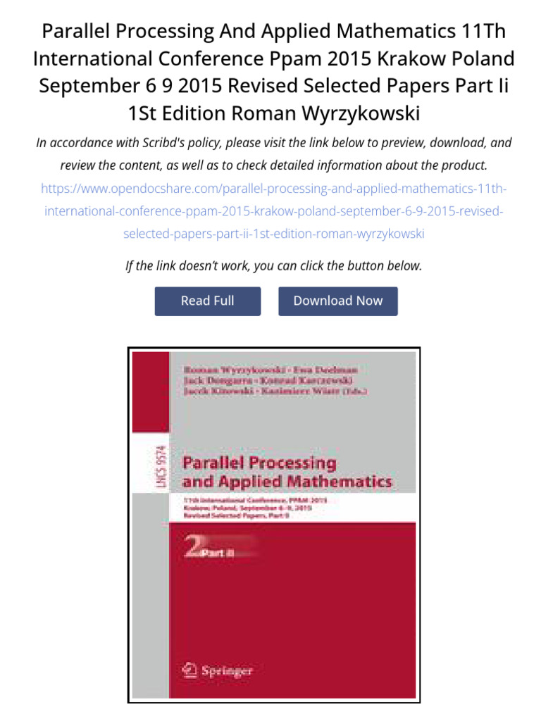 Parallel Processing and Applied Mathematics 11th International Conference PPAM 2015 Krakow ...