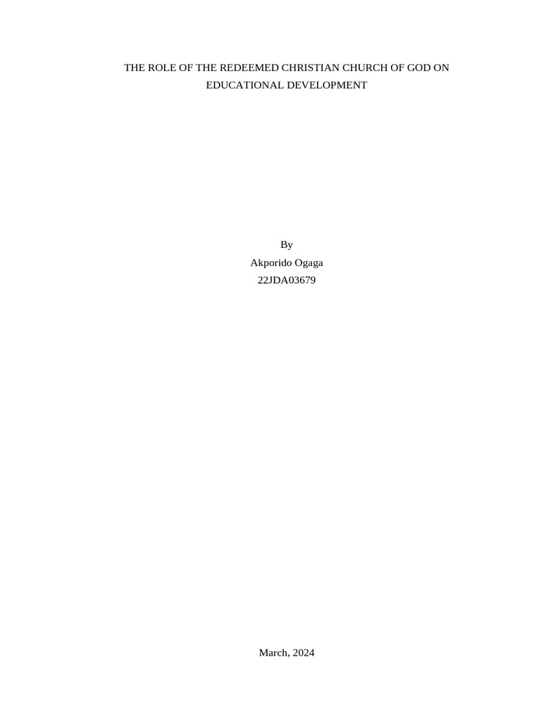 The Role of the Redeemed Christian Church of God on Educational ...