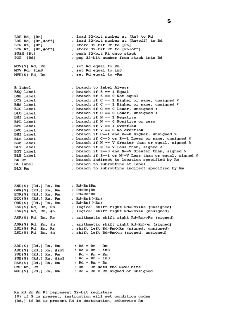 ARM Assembly Language Cheat Sheet | PDF | Central Processing Unit ...