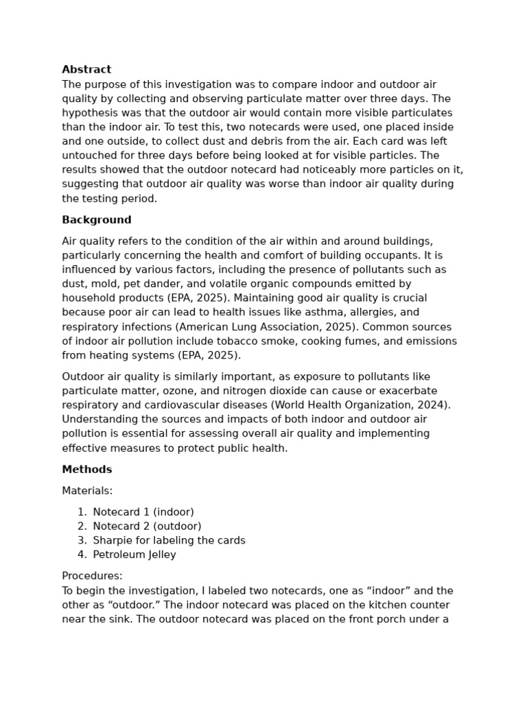 Air Quality Experiment | PDF | Air Pollution | Particulates