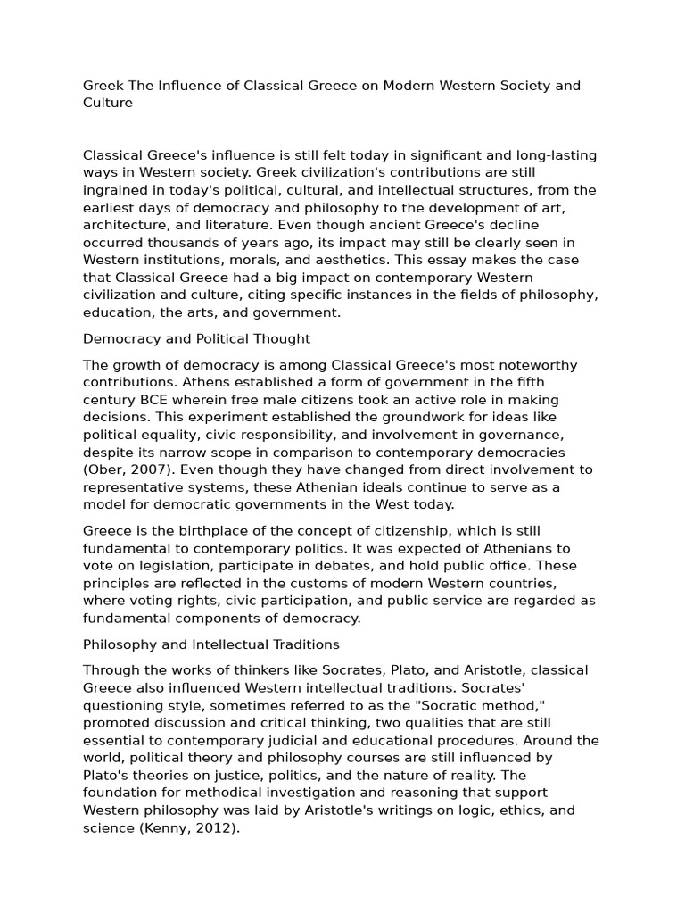 Greek and Roman Civilization Written Assignment Unit 2 | PDF | Western ...