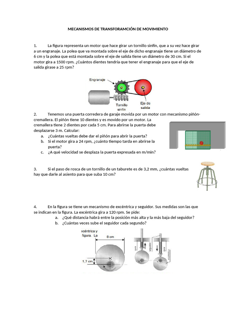 7_Ejercicios Mecanismos Transformación (3) | PDF | Tornillo | Máquinas