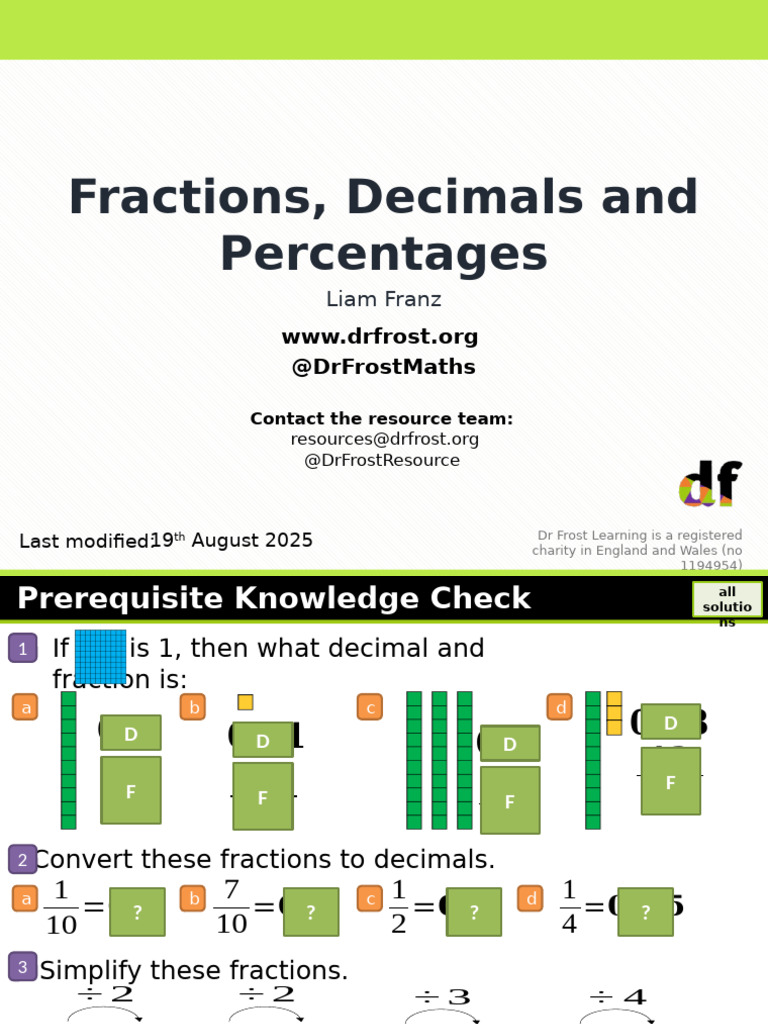 Fractions, Decimals, and Percentages Guide | PDF | Percentage | Decimal