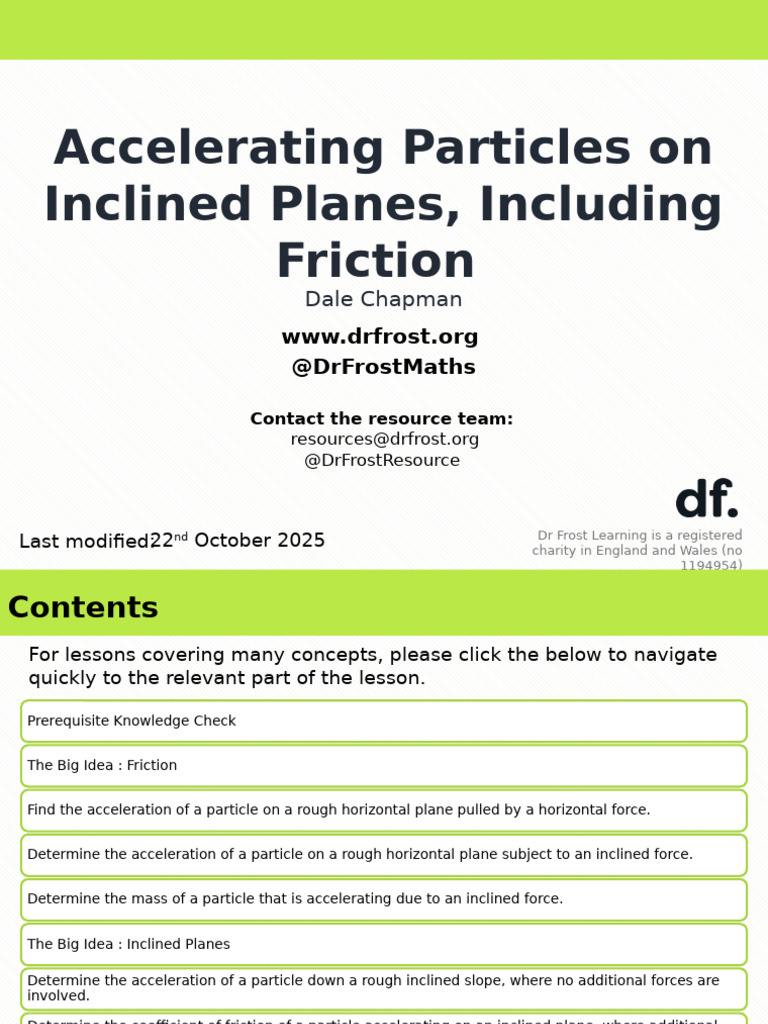 Accelerating Particles on Inclined Planes, Including Friction - Lesson | PDF | Force | Friction