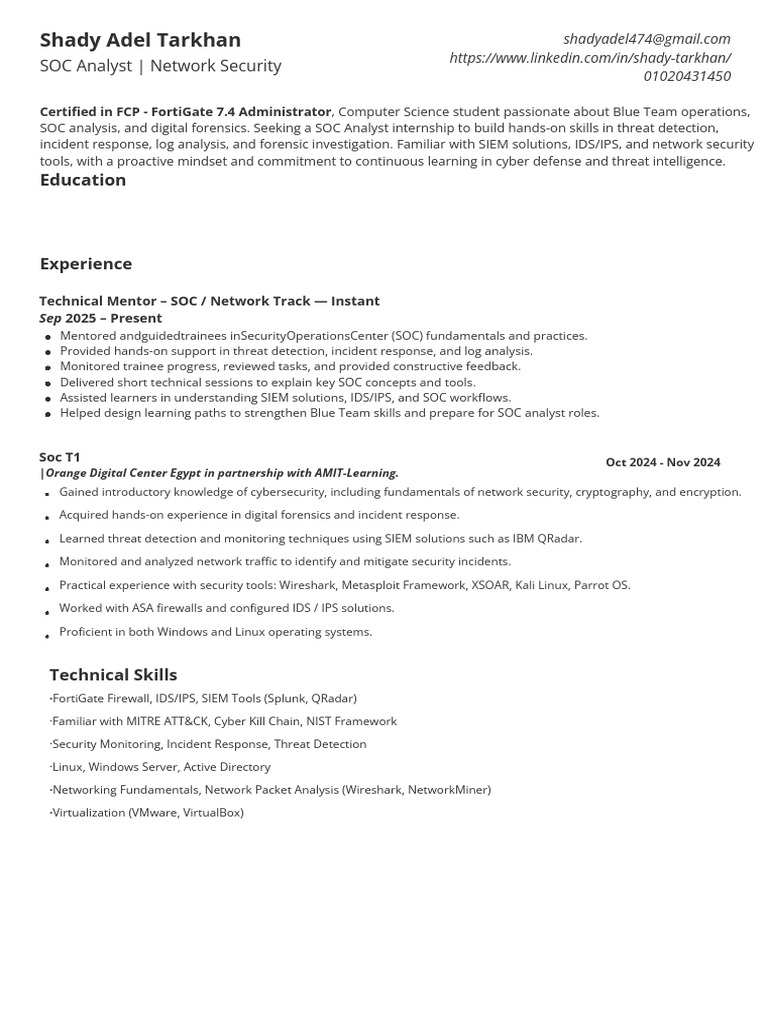 cv temp | PDF | Computer Network | Security