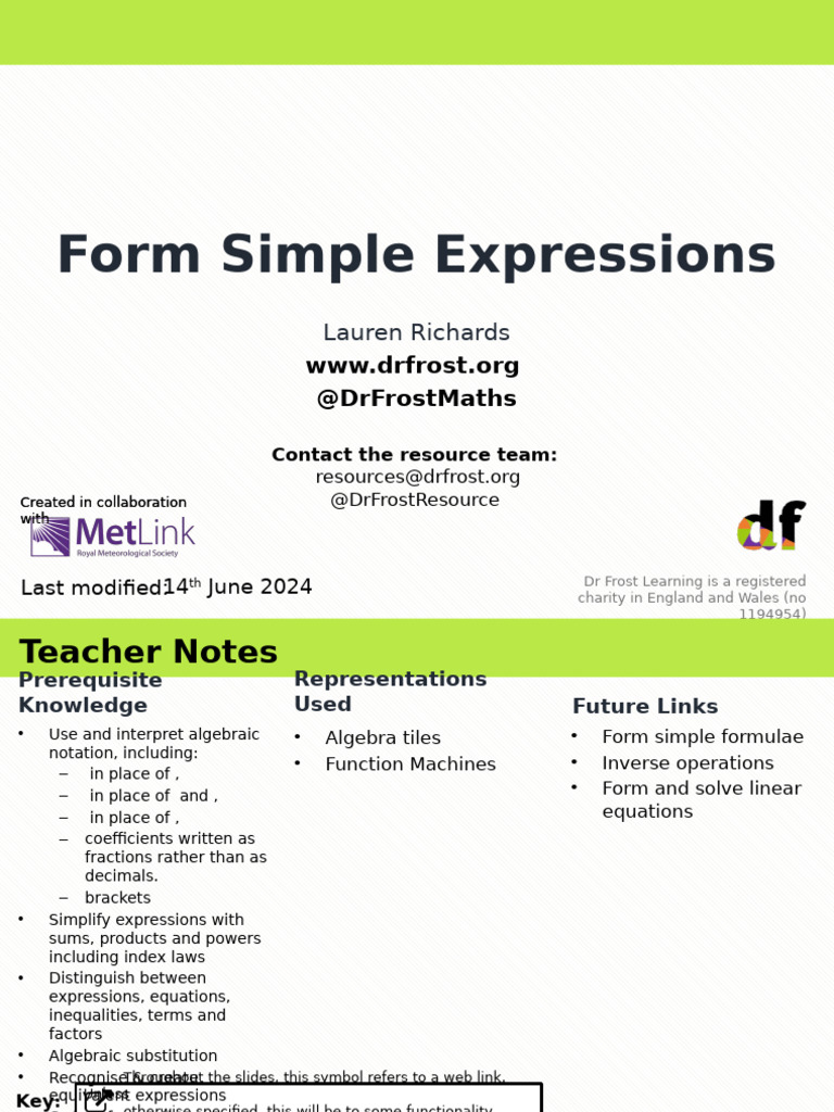 Forming Simple Algebraic Expressions | PDF | Area | Multiplication