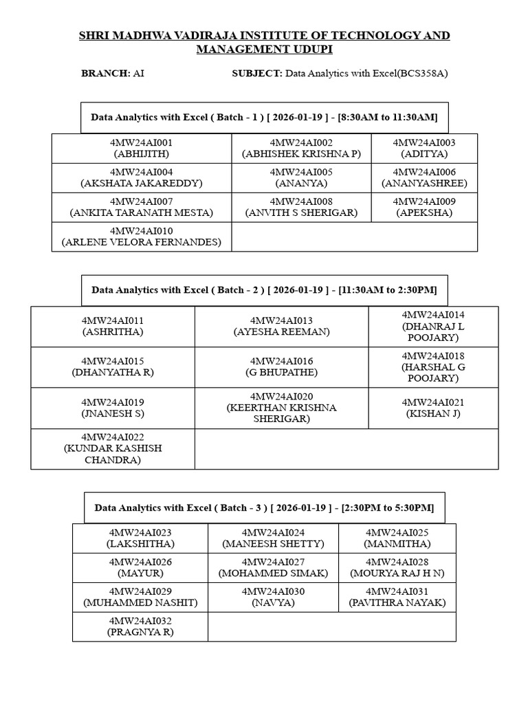 Excel Lab _3rd Sem_2025-26 | PDF