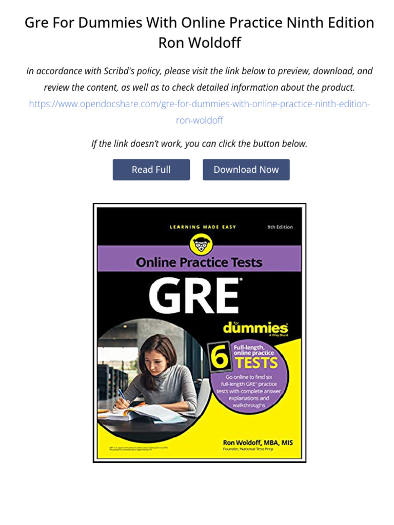 GRE for Dummies with Online Practice Ninth Edition Ron Woldoff | PDF ...